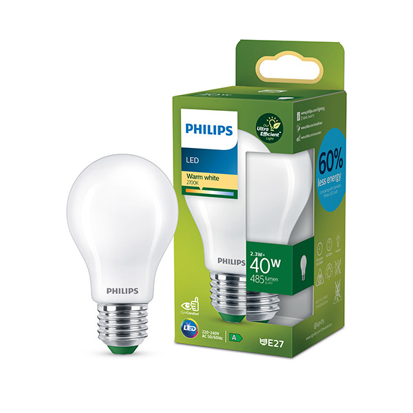 Philips LED lamp E27 | Peer A60 | Ultra Efficient | Mat | 2700K | 2.3W (40W) Philips 123led.nl